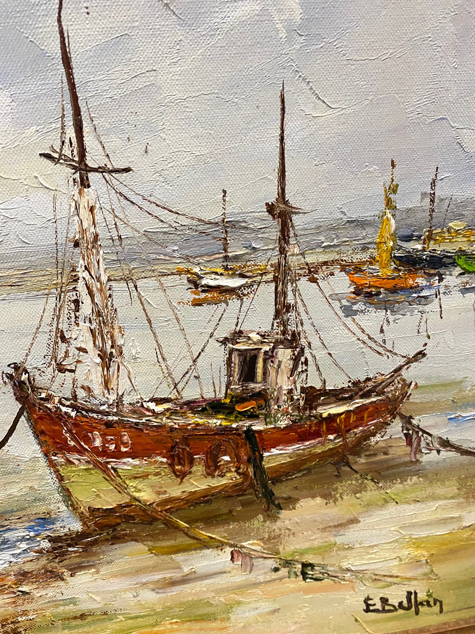 รูปเพ้นท์สีน้ำมันมีลายเซ็นE.Buffanมือสองฝรั่งเศส | บงชูร์ แอนติก